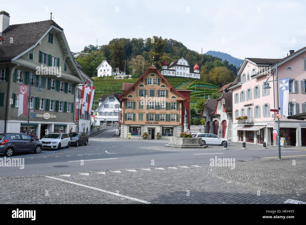 Sarnen, Switzerland - 1 October 2016: The central square of Sarnen on ...