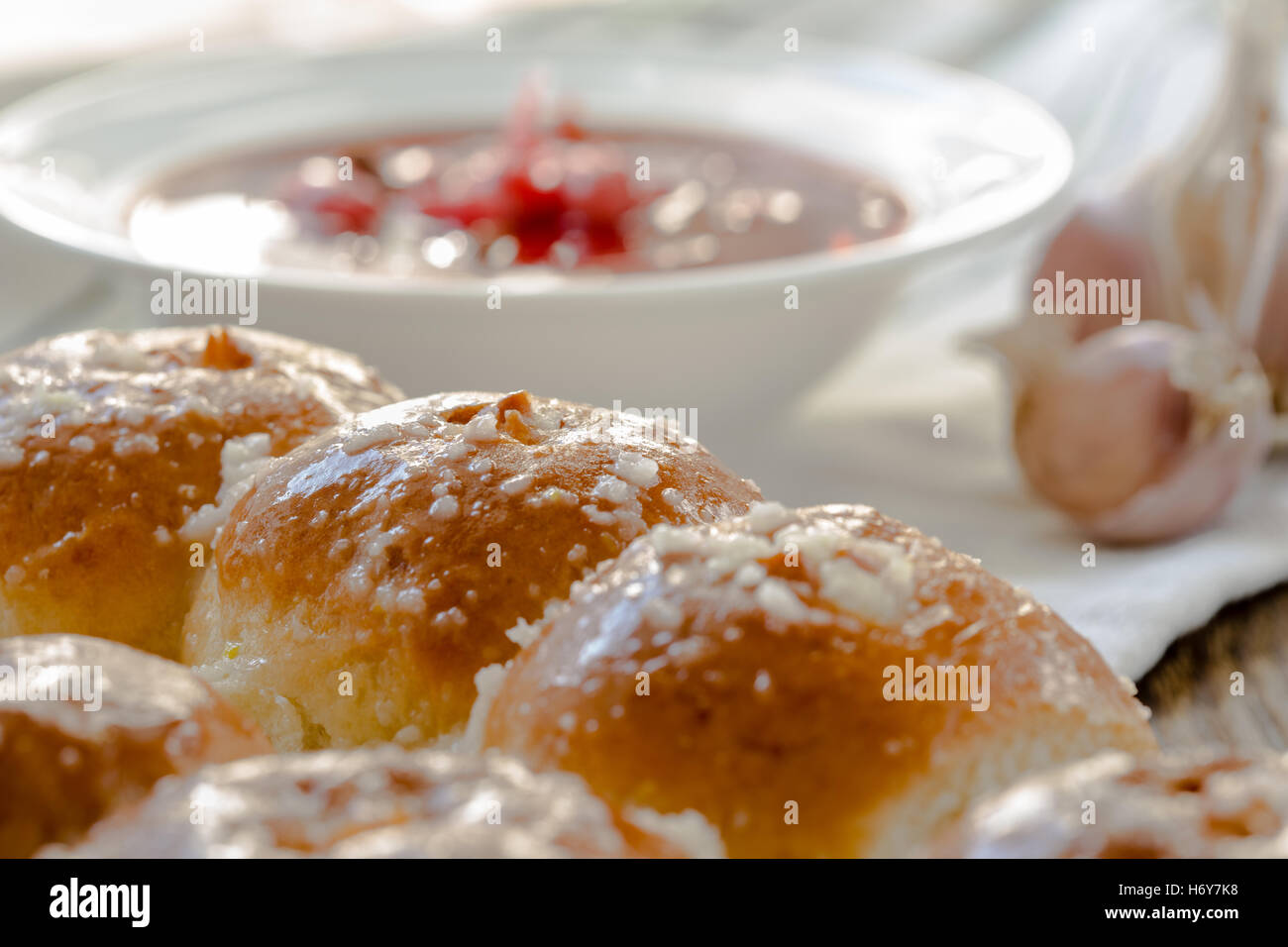 Dumplings with garlic and red borsch - traditional Ukrainian beetroot ...