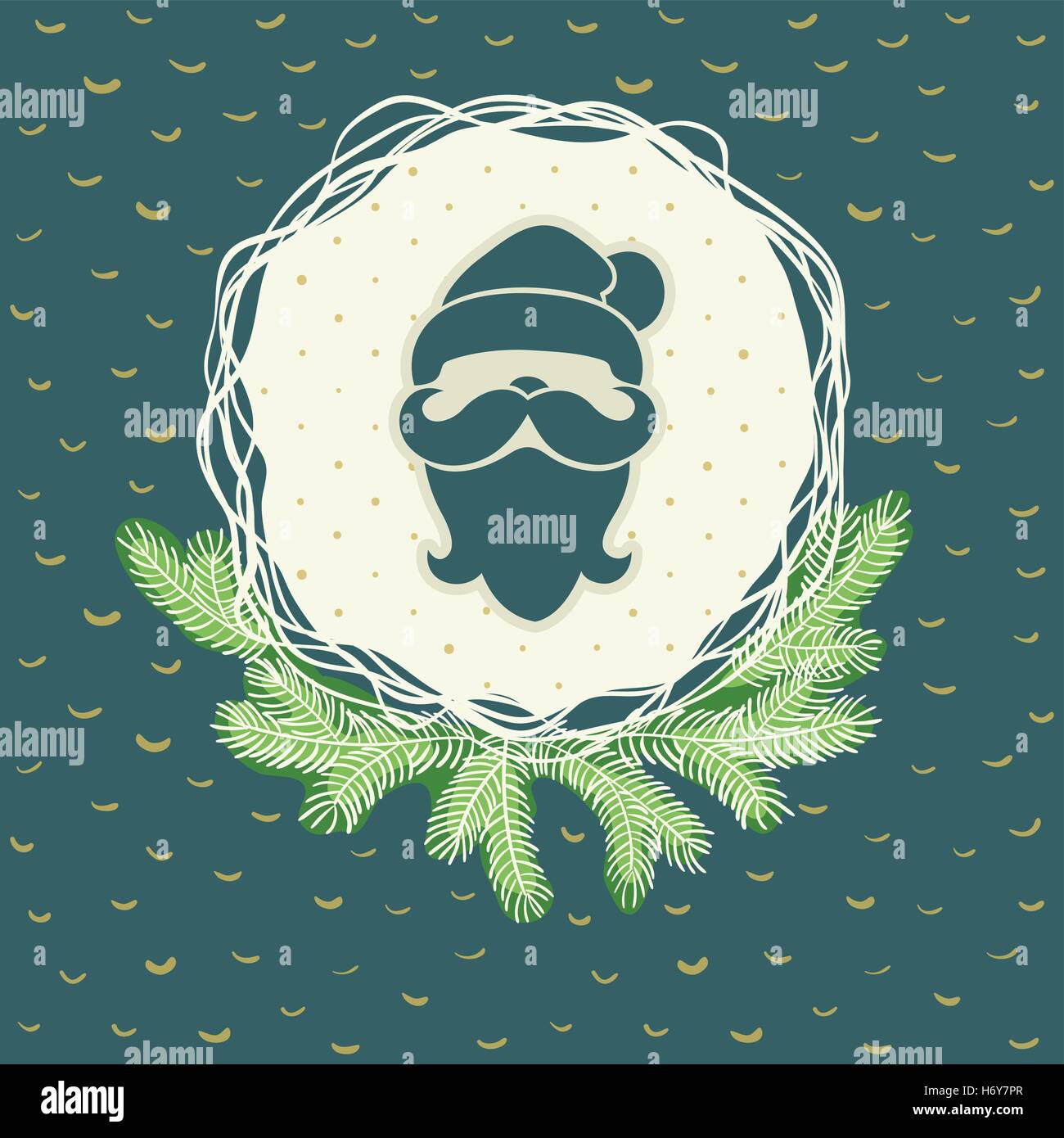 Christmas and New Year round frame with Santa Claus head symbol. Doodle ...