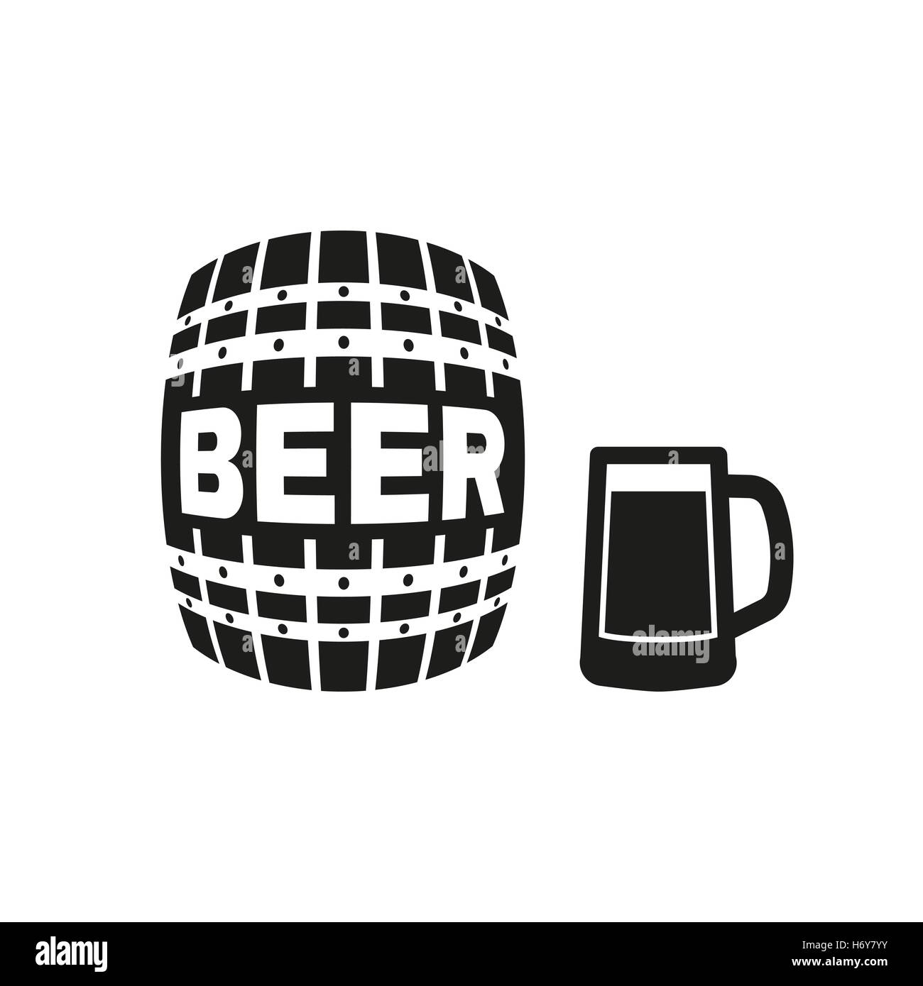 Keg and glass of beer icon. Cask and barrel, alcohol symbol. UI. Web ...