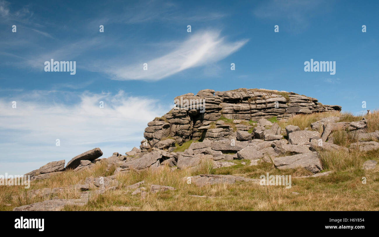 Impressive moorland scenery at Great Mis Tor on Dartmoor Stock Photo ...