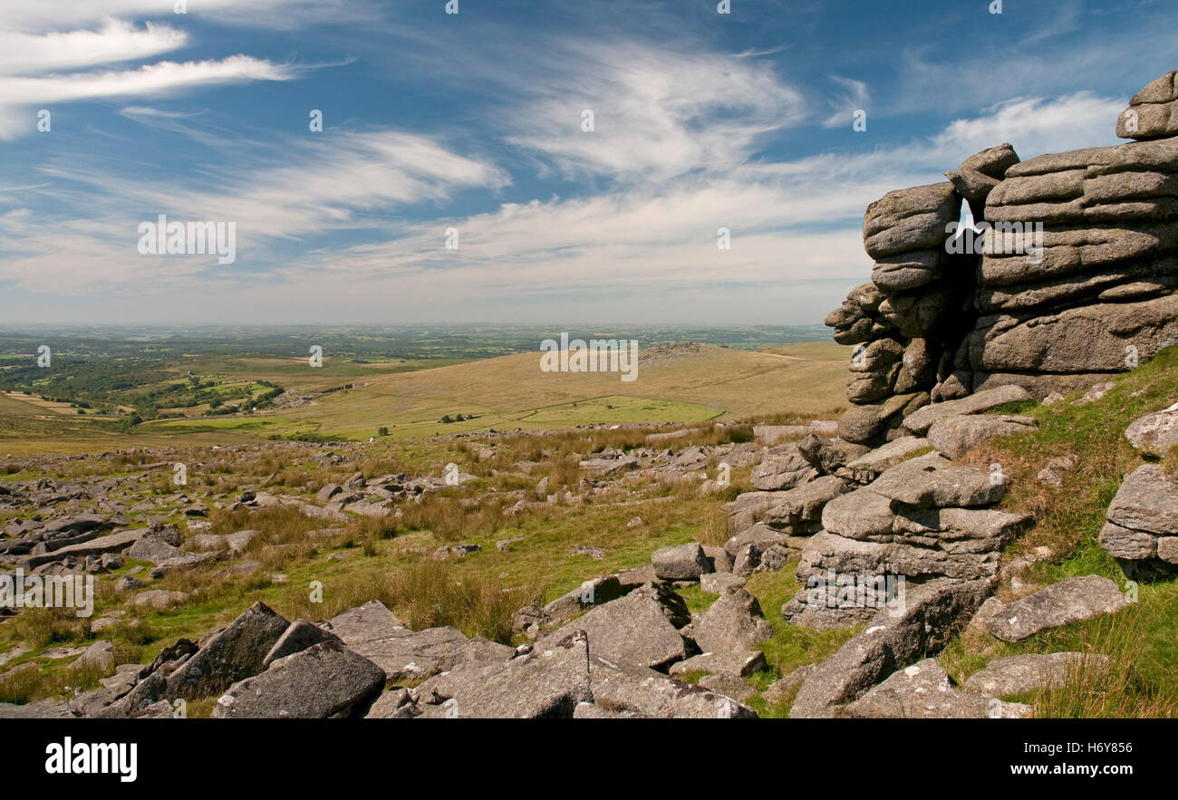 Impressive moorland scenery at Great Mis Tor on Dartmoor Stock Photo ...