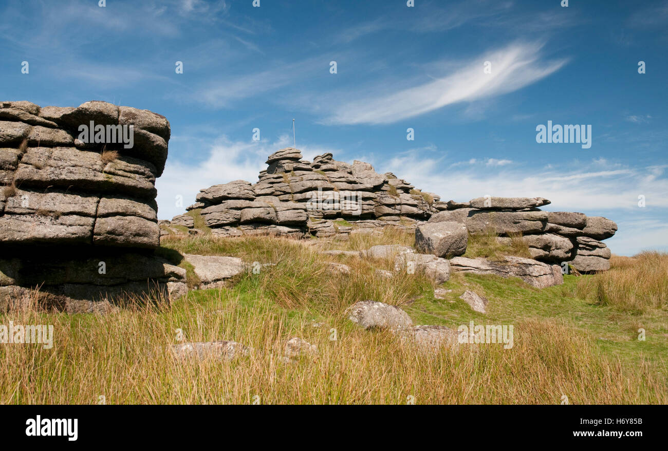 Impressive moorland scenery at Great Mis Tor on Dartmoor Stock Photo ...