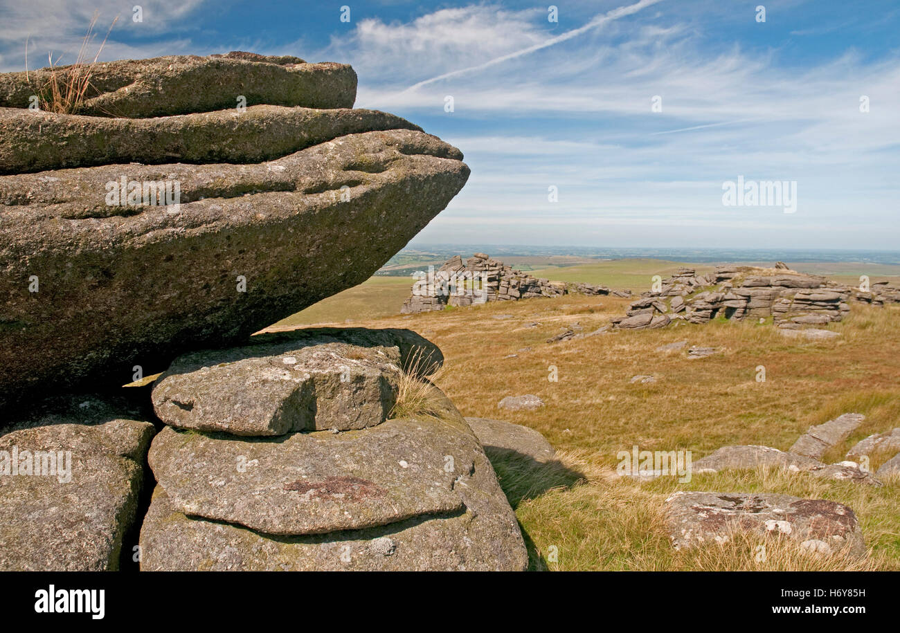 Impressive moorland scenery at Great Mis Tor on Dartmoor Stock Photo ...