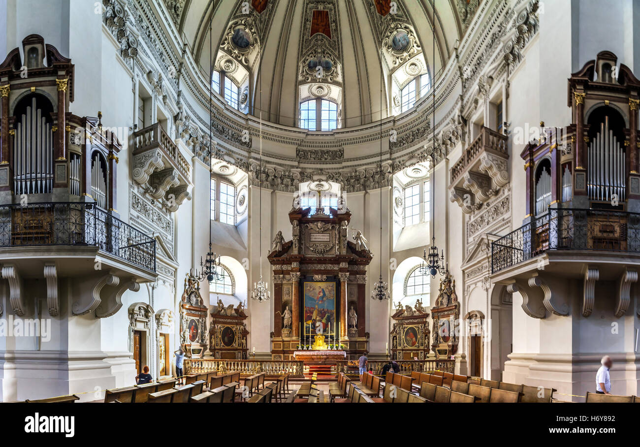 Beautiful baroque interior of Salzburg cathedral, Austria Stock Photo ...