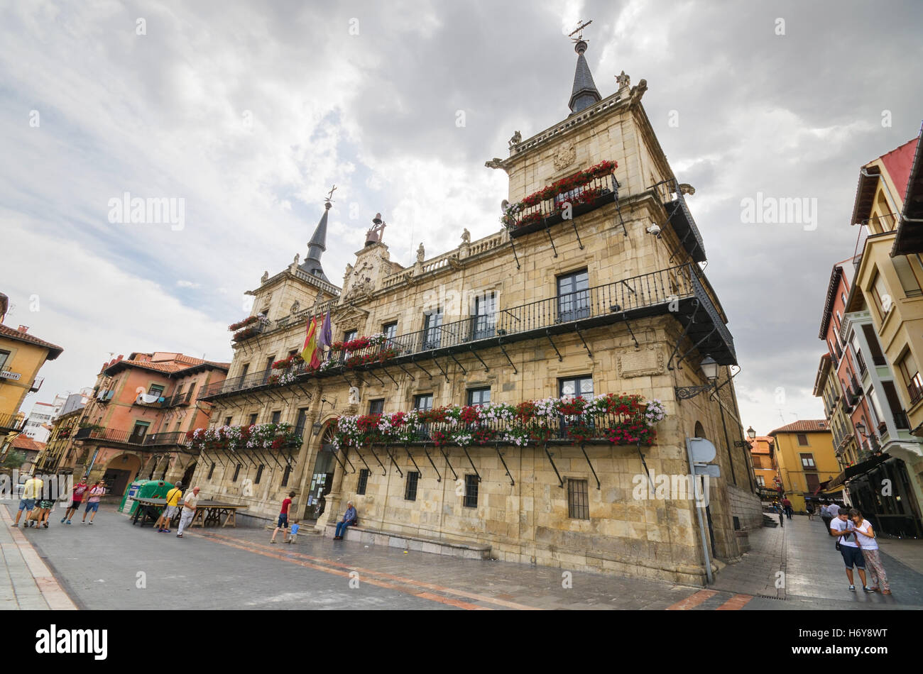LEON, SPAIN - AUGUST 22: Tourist visiting Leon council building on a ...