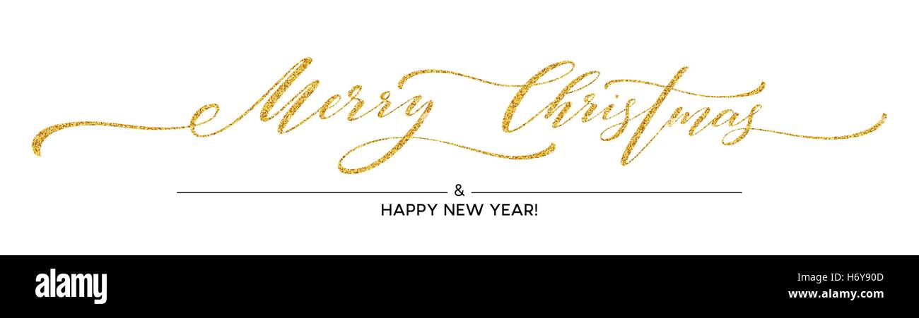 Gold glitter Merry Christmas lettering design. Greeting card with ...