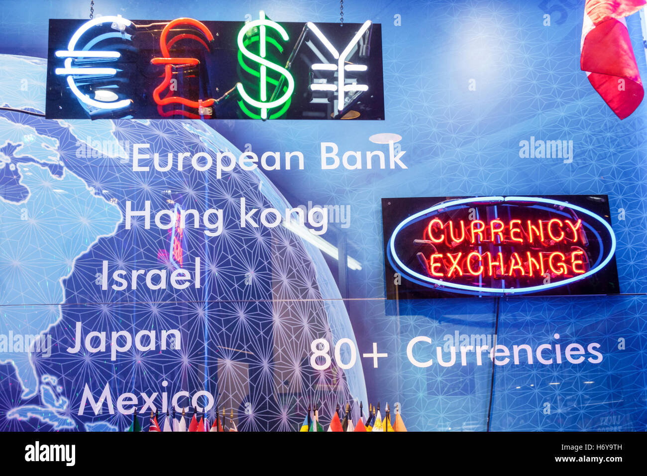 Miami Beach Florida,currency exchange,monetary symbols,neon sign ...
