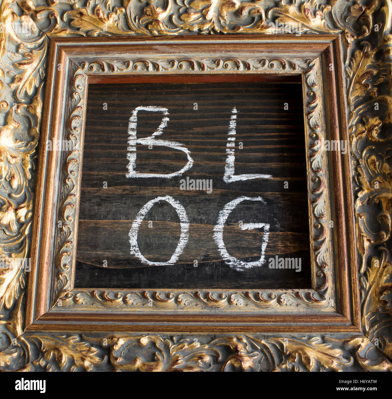 Word Blog in a Golden Frame Stock Photo - Alamy