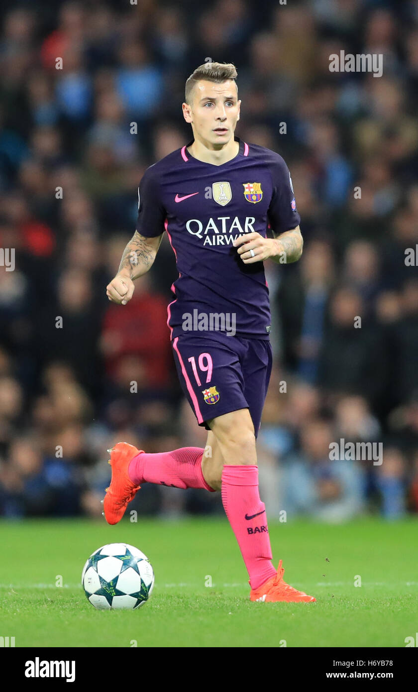 Barcelona's Lucas Digne in action during the UEFA Champions League ...