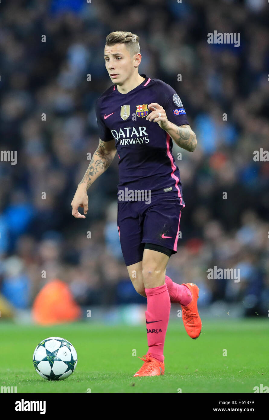 Barcelona's Lucas Digne in action during the UEFA Champions League ...