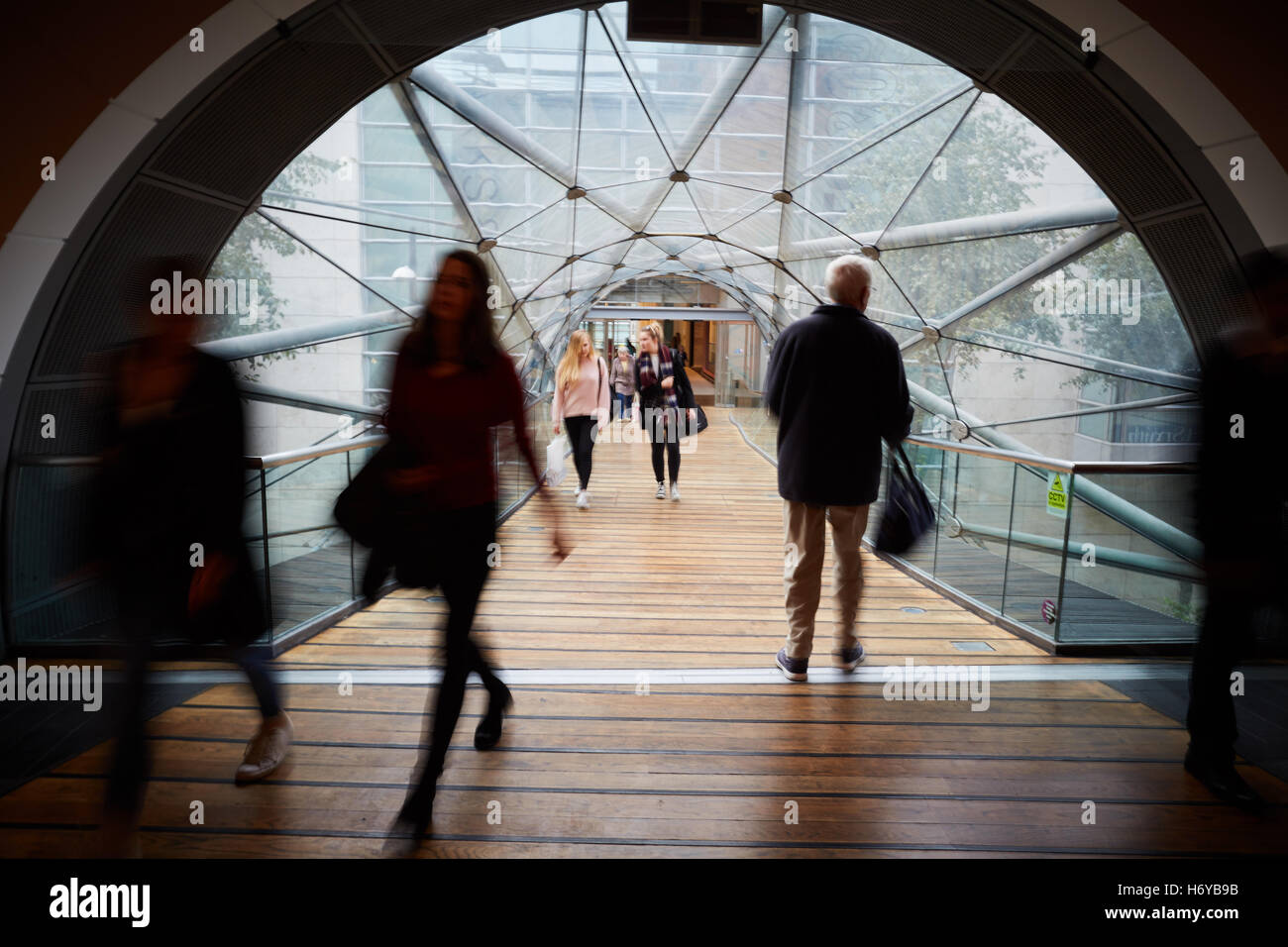 Manchester glass walkway Arndale connect Shoppers walk through glass ...