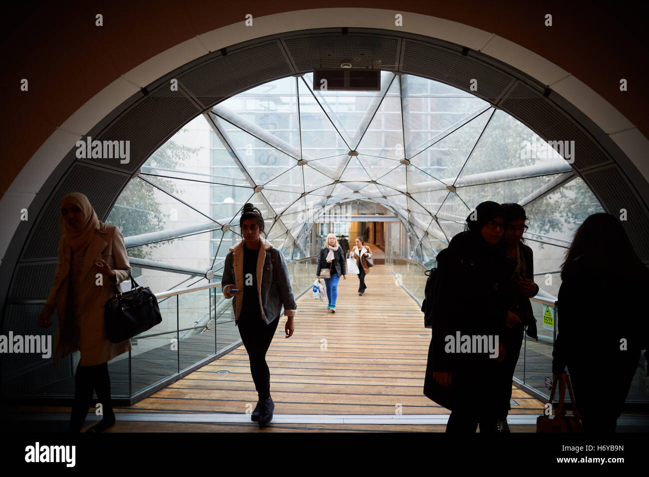 Manchester glass walkway Arndale connect Shoppers walk through glass ...