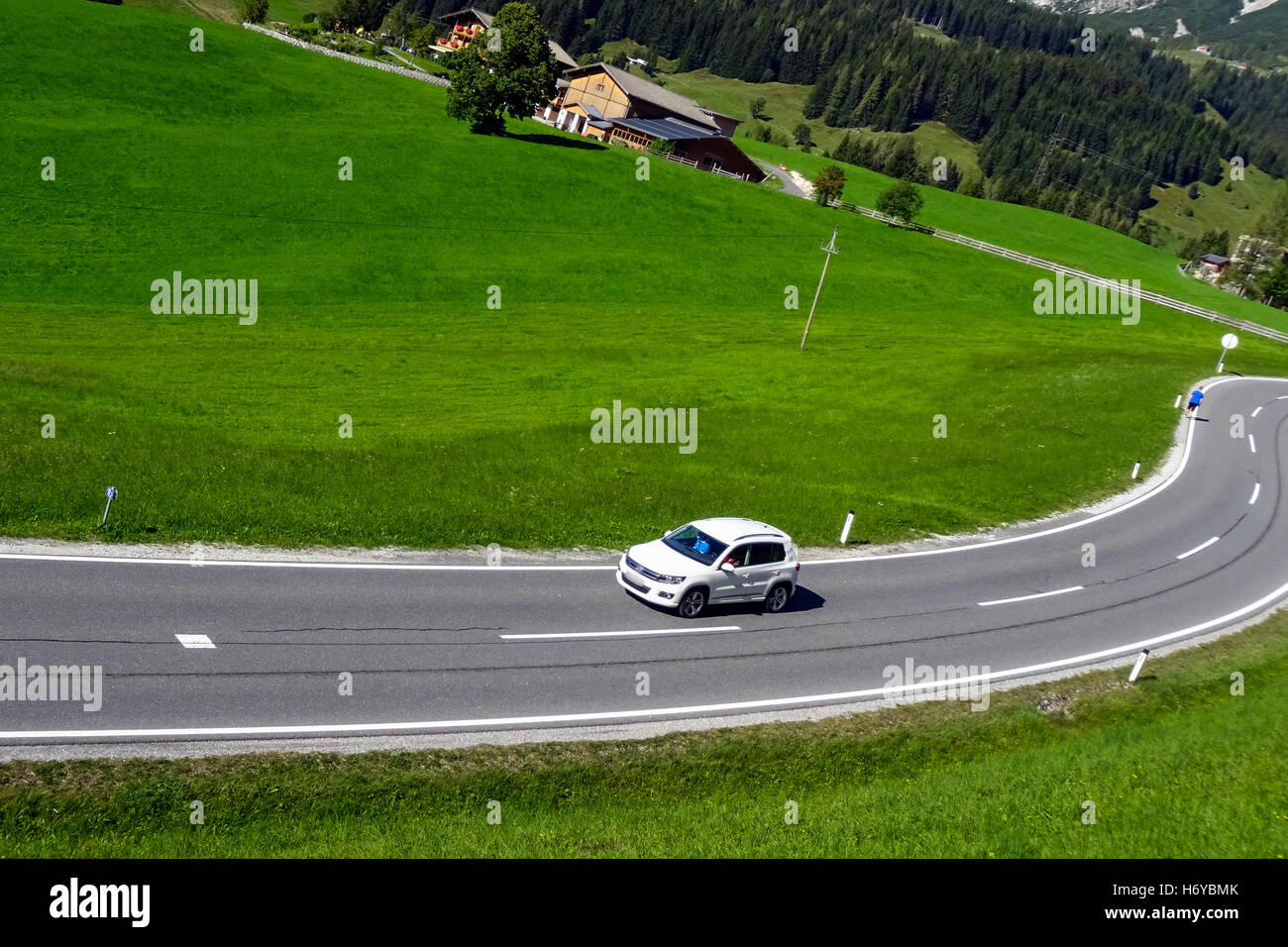 Alpine countryside road in green fields, Austria Stock Photo - Alamy