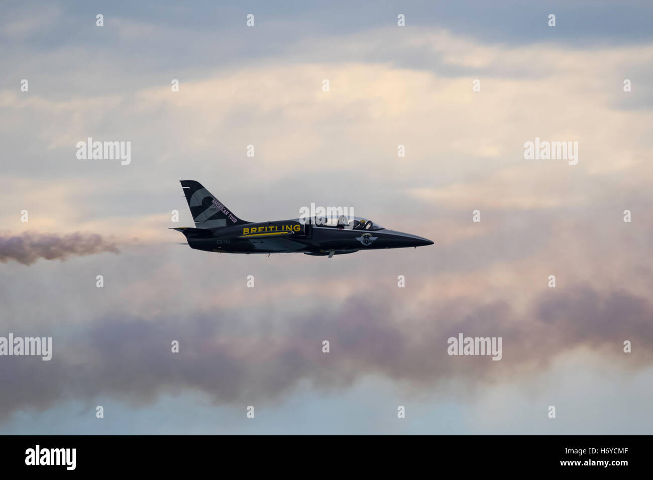Airplane Breitling Jet Team fighter jet flying at Huntington Beach Air ...