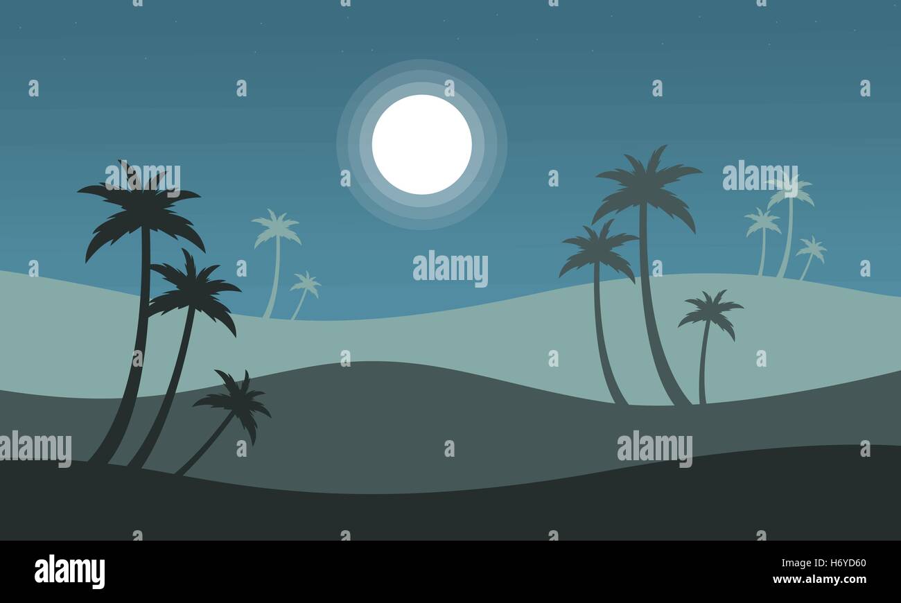 At night seaside scenery with palm vector illustration Stock Vector ...