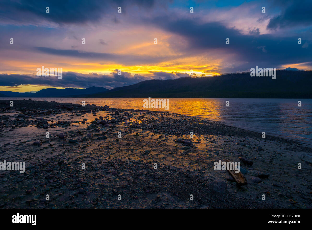 Sunset at Lake McDonald Stock Photo - Alamy