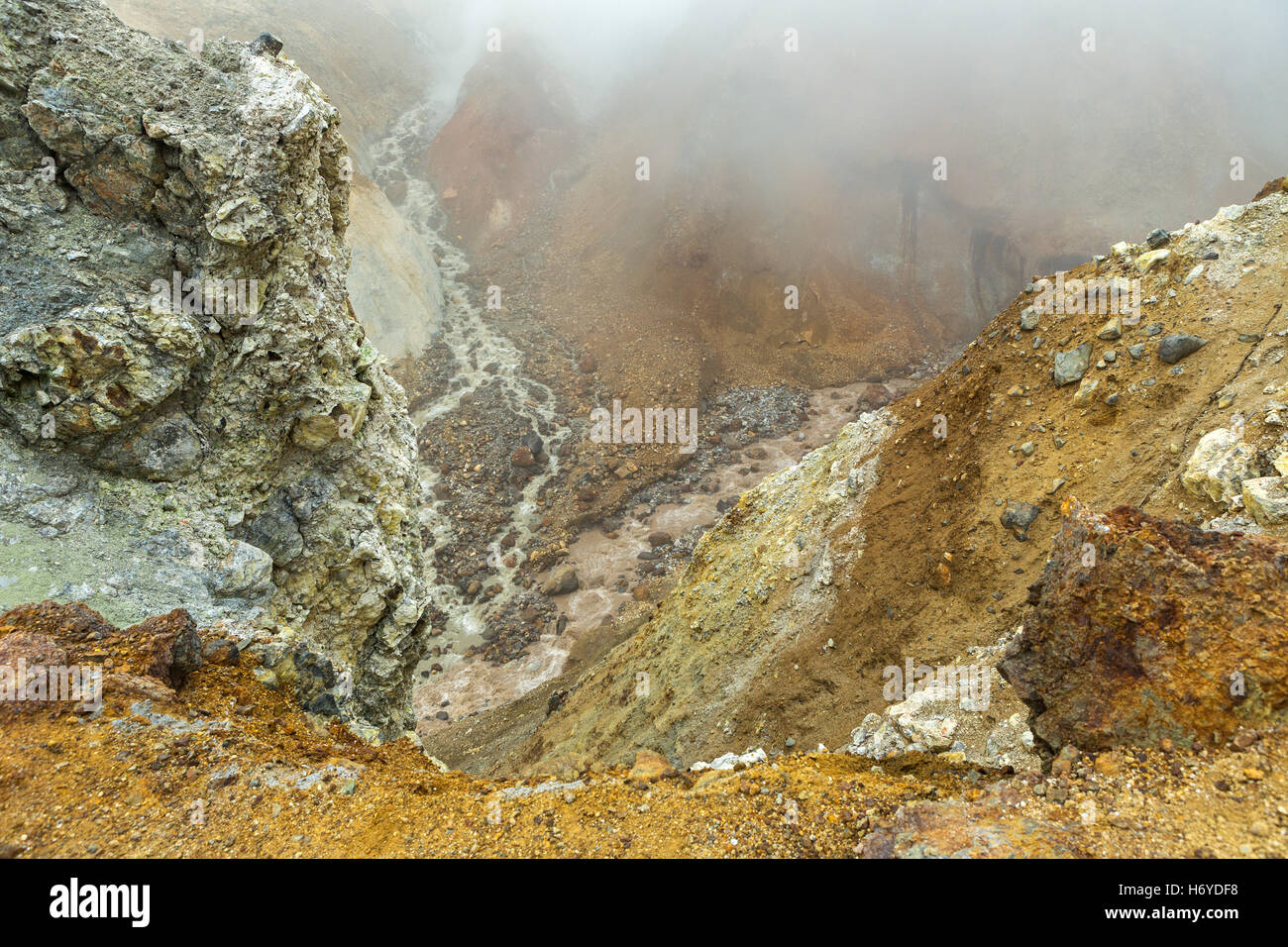 Stream from melting of glaciers on the active volcano Mutnovsky Stock ...