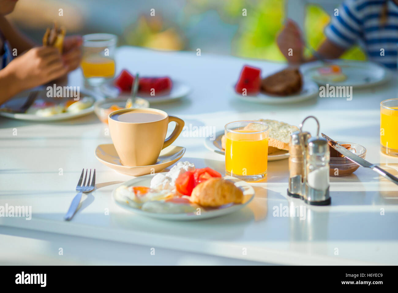 Healthy breakfast in outdoor cafe Stock Photo - Alamy