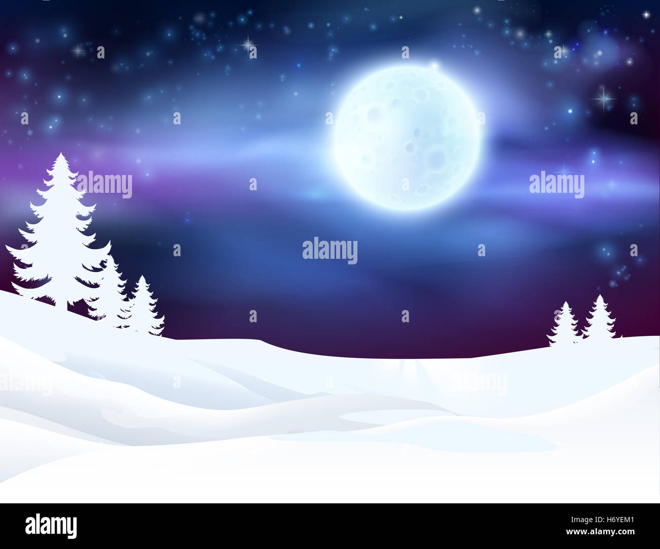 Christmas winter snow scene background illustration Stock Photo - Alamy