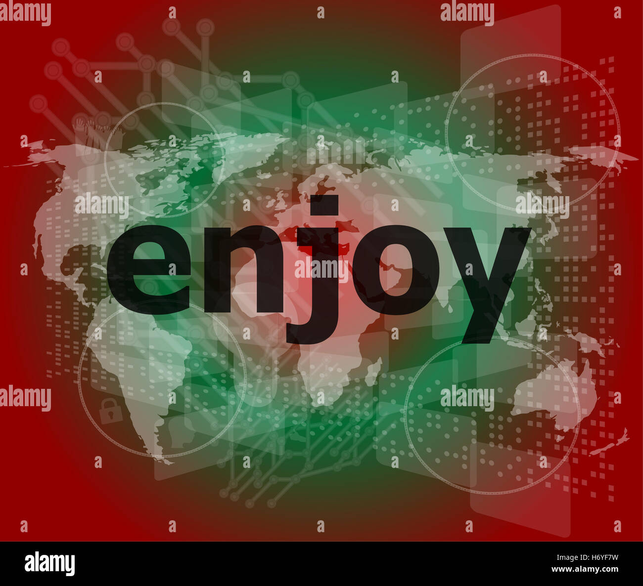 enjoy word, hi-tech background, digital business touch screen Stock ...