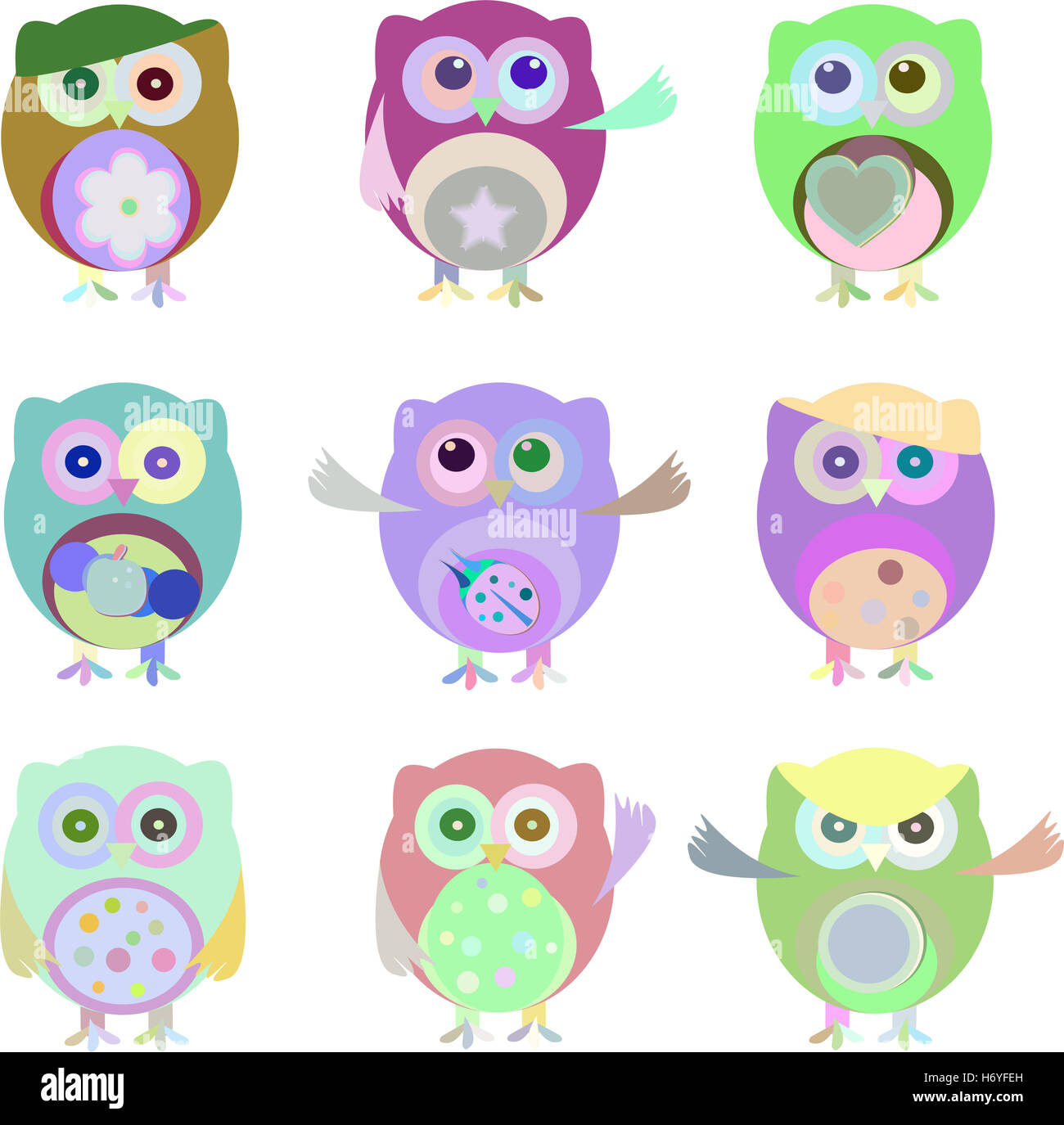 Set of nine cartoon owls with various emotions Stock Photo - Alamy
