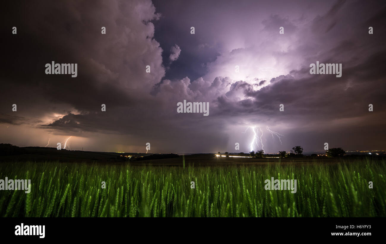 Dramatic lightning night scene Stock Photo - Alamy