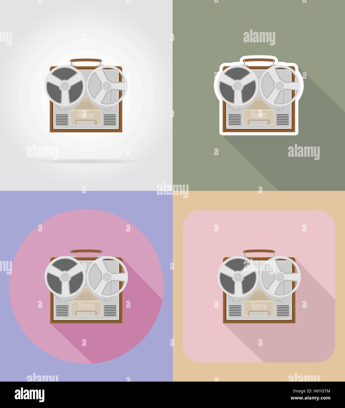 old retro vintage recorder flat icons vector illustration isolated on ...