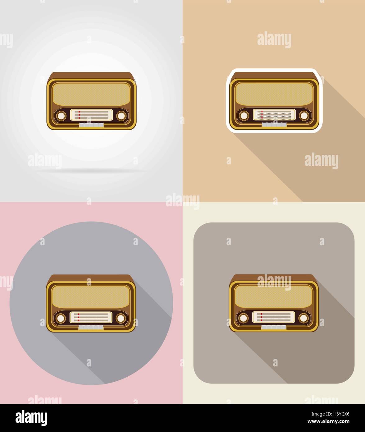 old retro vintage radio flat icons vector illustration isolated on ...