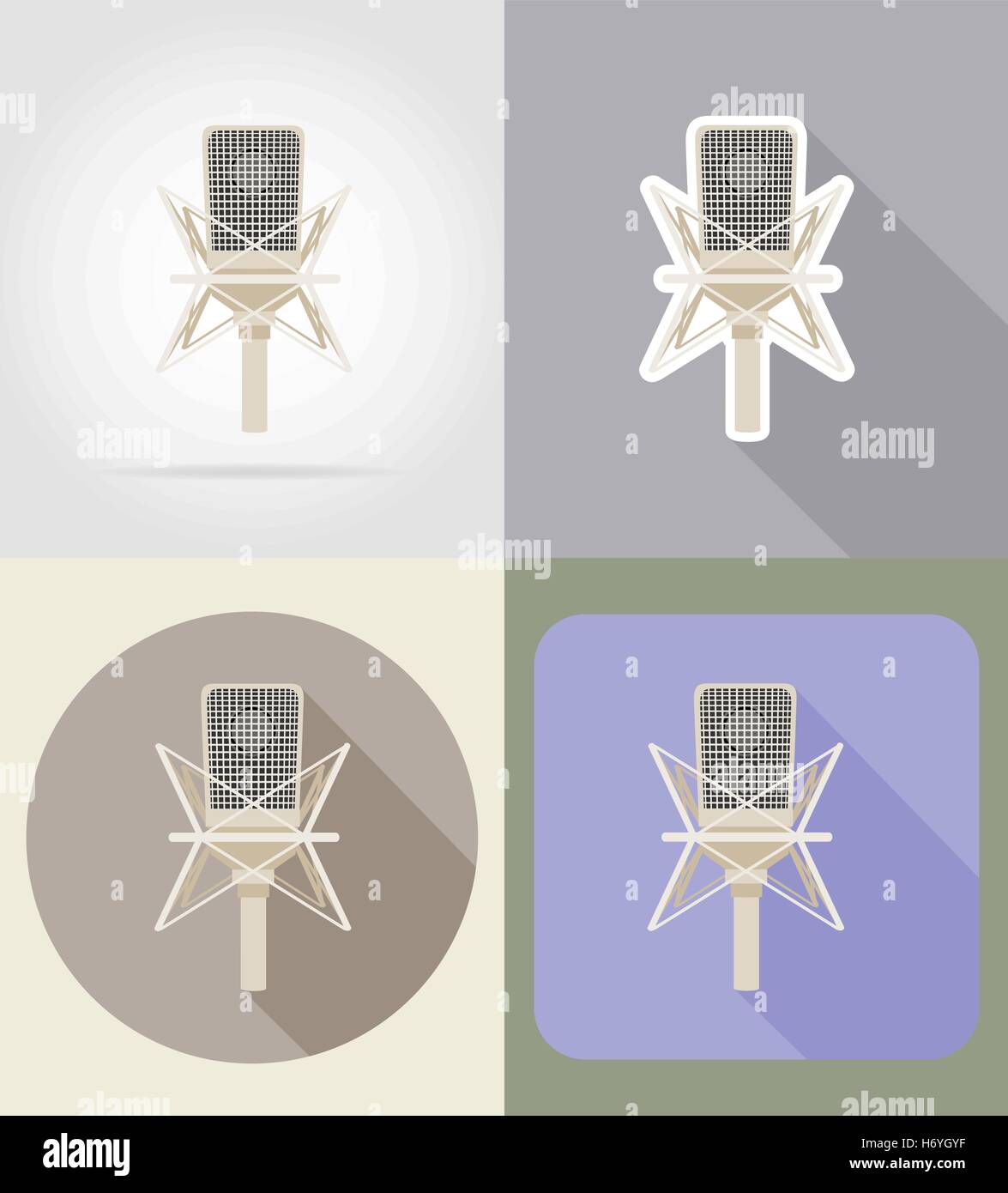 old retro microphone flat icons vector illustration isolated on ...