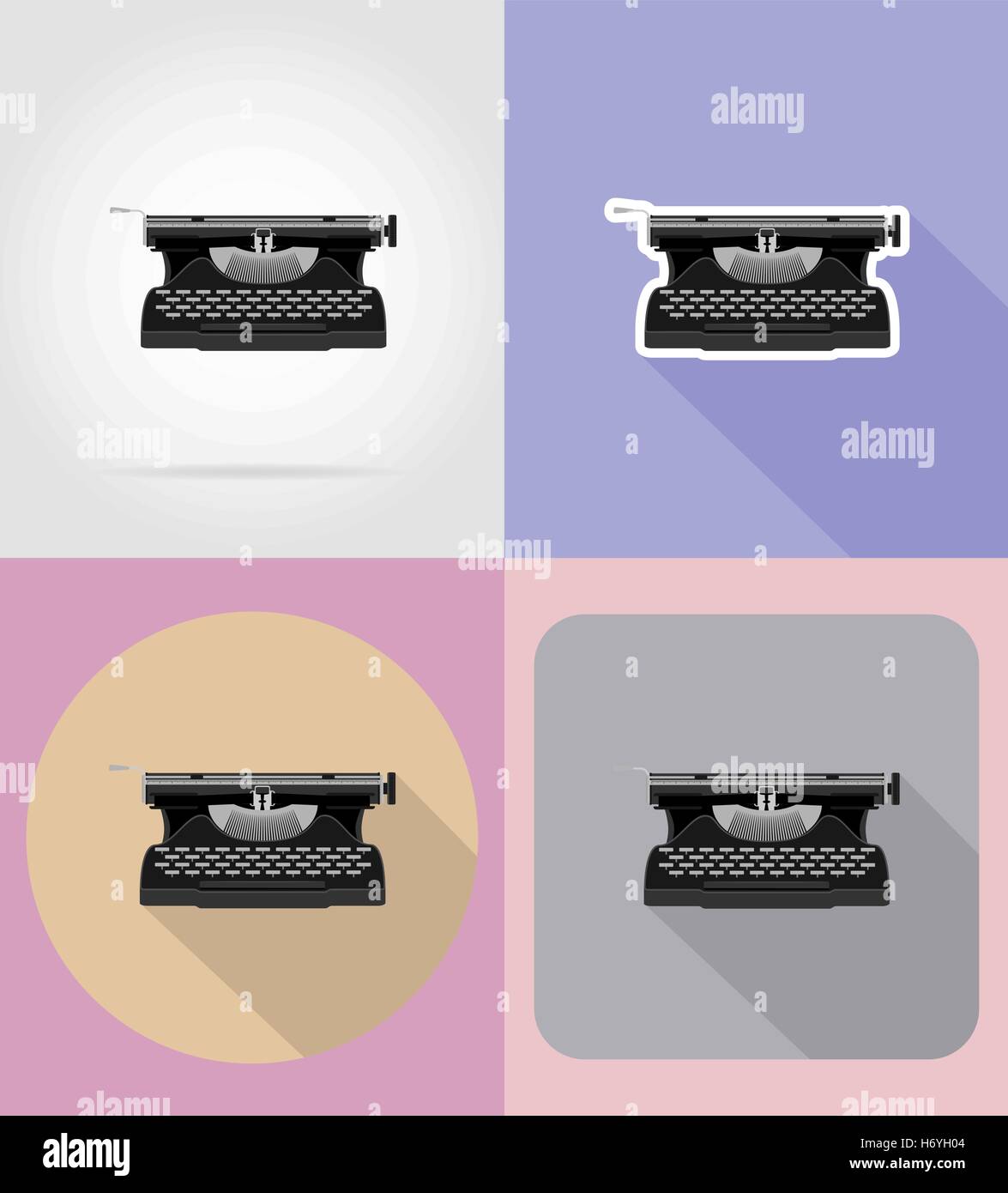old retro vintage typewriter flat icons vector illustration isolated on ...