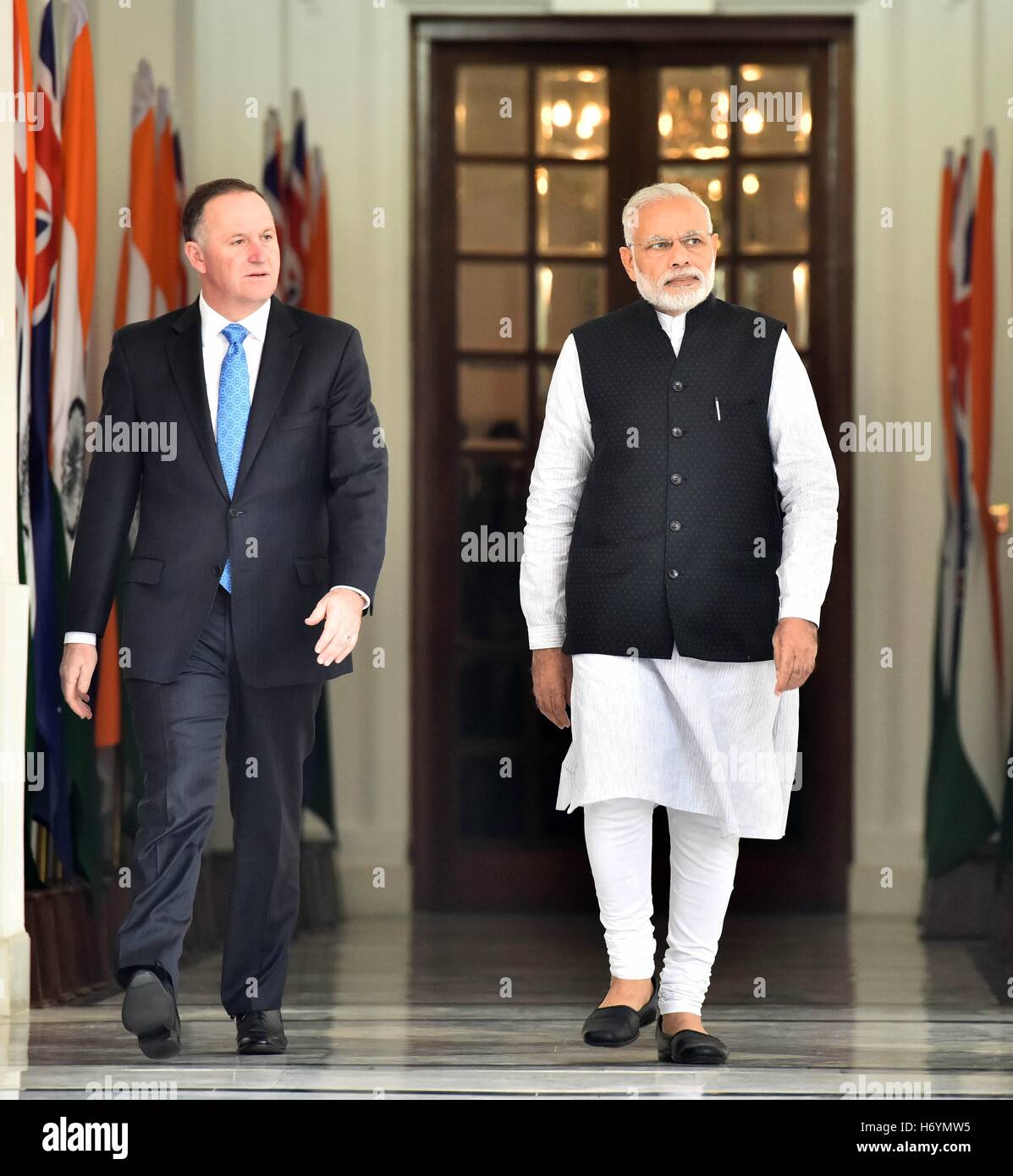 Indian Prime Minister Narendra Modi escorts New Zealand Prime Minister ...