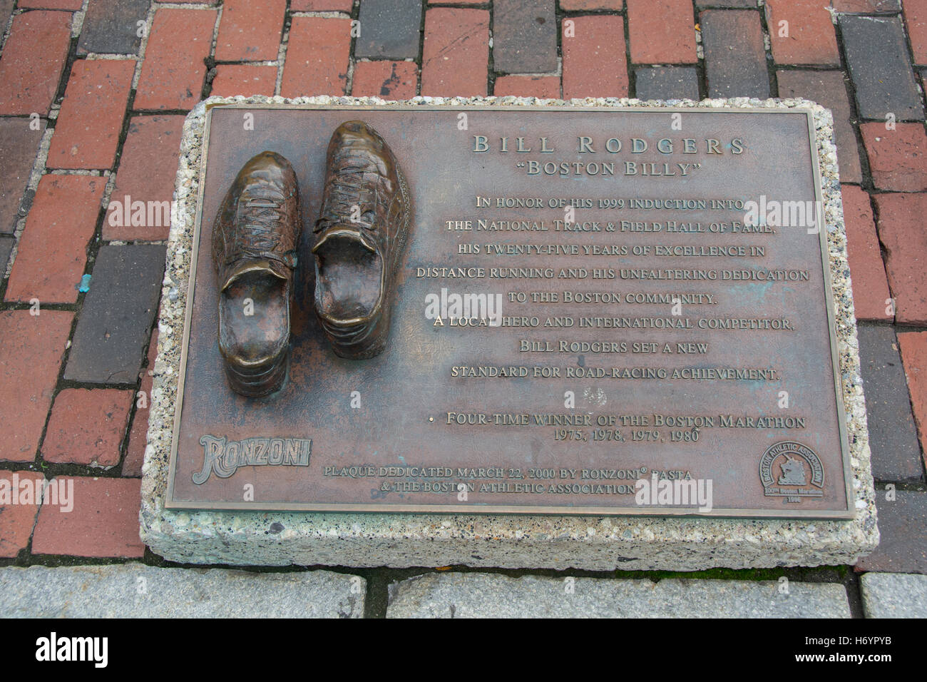 Massachusetts, Boston. Plaque for Bill Rodgers aka Boston Billy, for ...