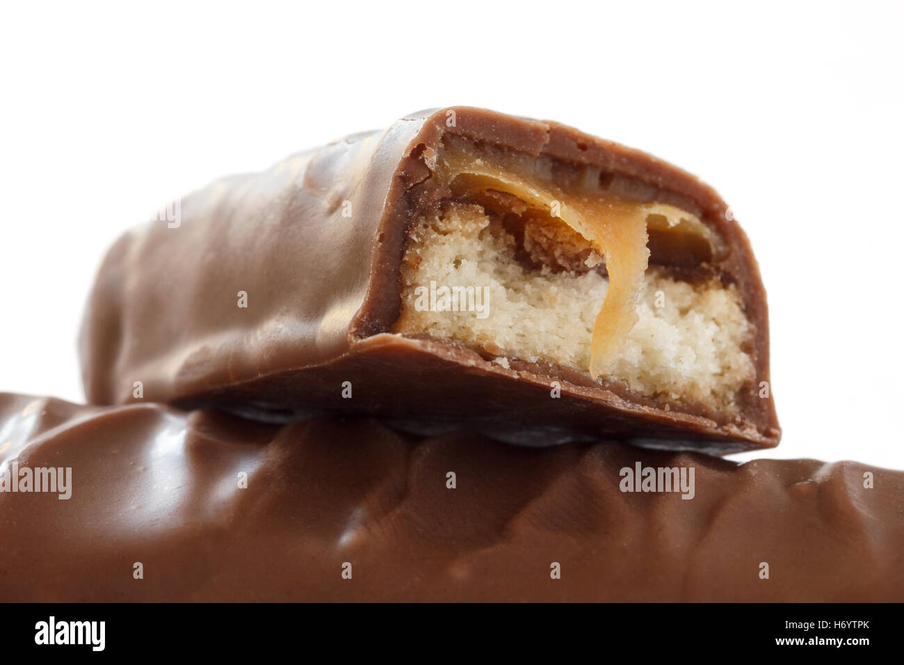 Chocolate covered sticky caramel biscuit. Detail Stock Photo - Alamy