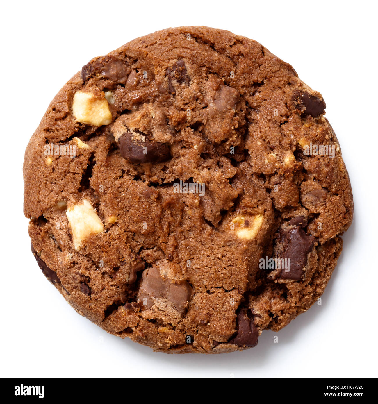 Single chocolate chip cookie isolated on white from above Stock Photo ...