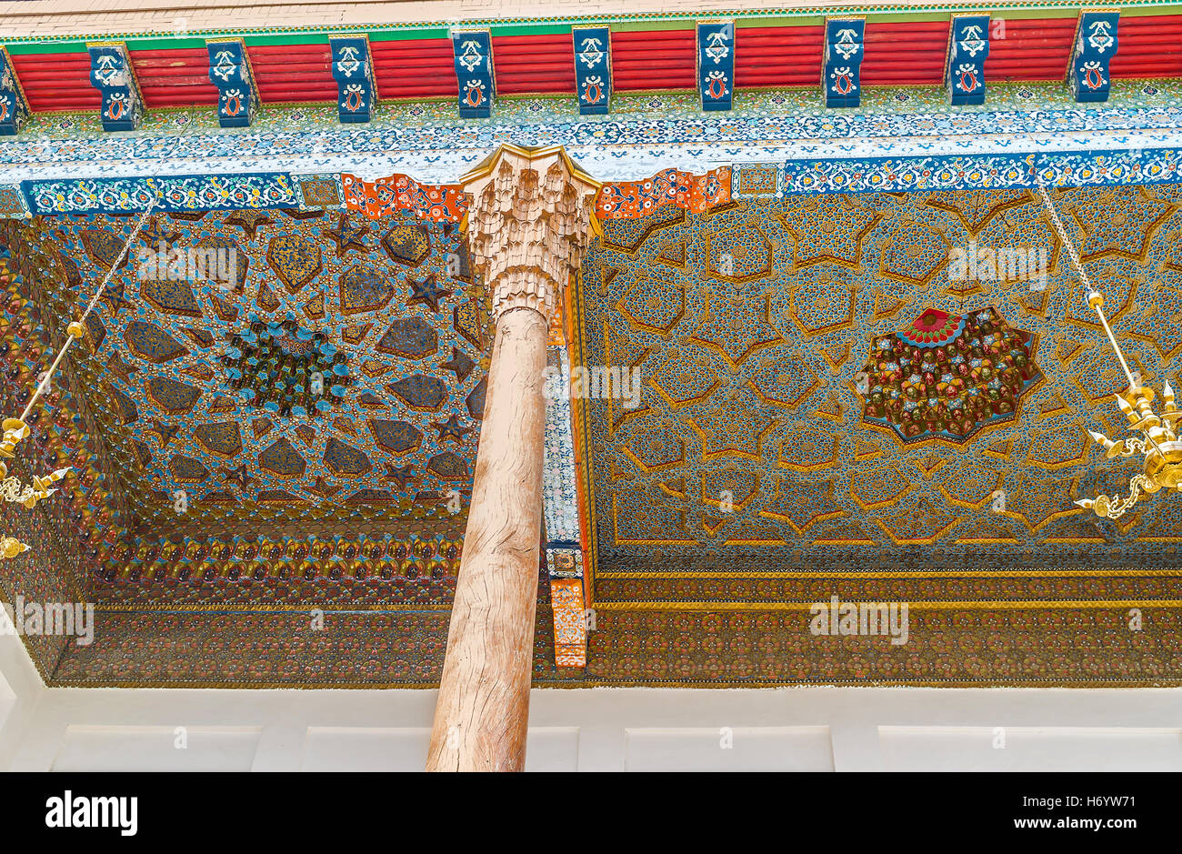 The ceiling of Sheikh Nakshbund Mausoleum divided into the different ...