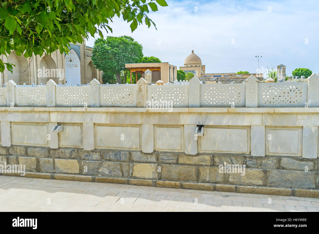 The carved stone fence of the cemetery of Bahauddin Nakshband Memorial ...