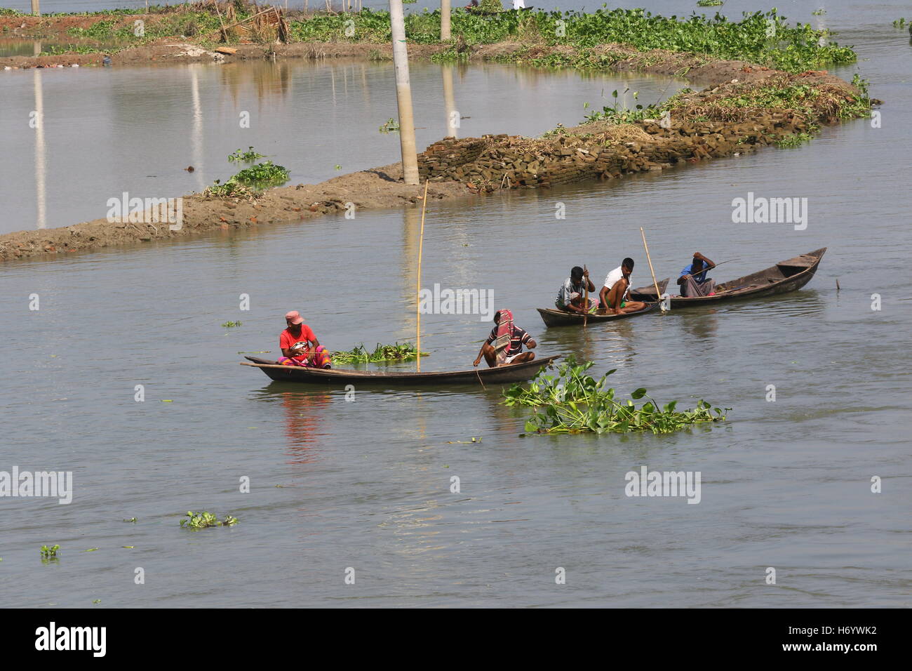Seasonal fishermen busy fishing in the Turag river at Savar outside the ...
