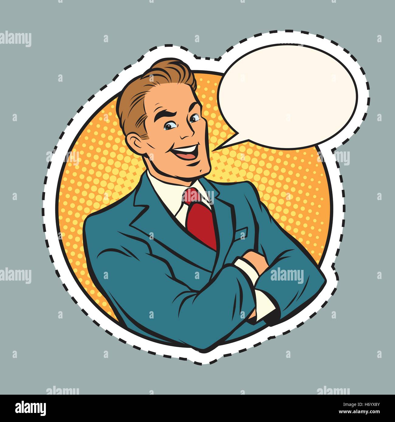 Joyful retro businessman label sticker outline Stock Vector Image & Art ...