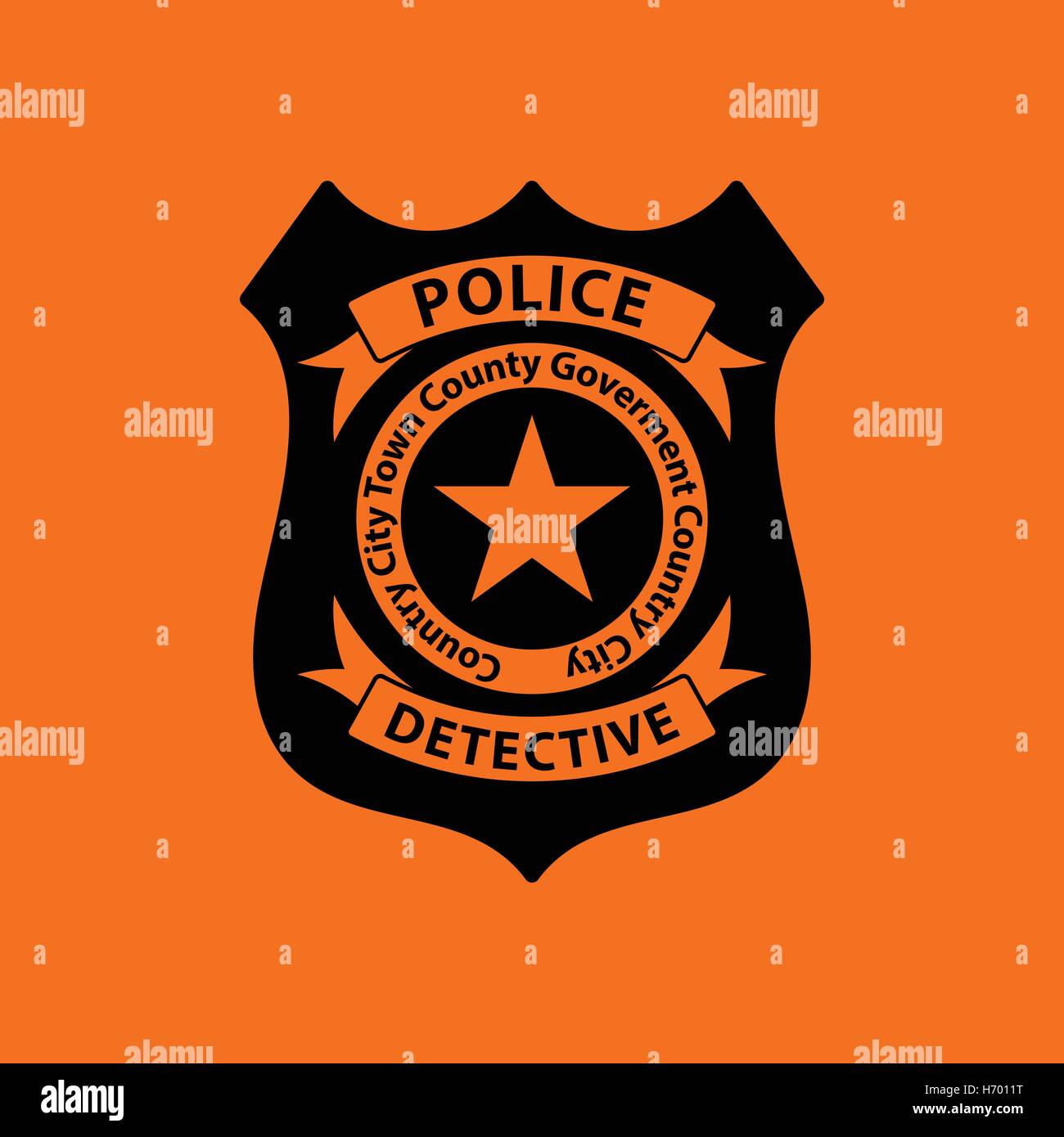 Police badge icon. Orange background with black. Vector illustration ...
