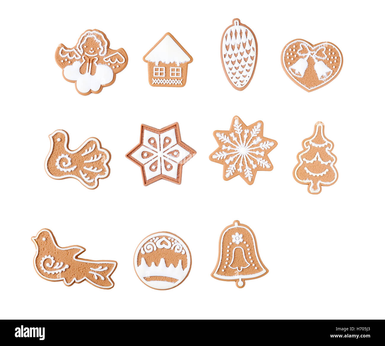 Gingerbread with frosting, different shapes isolated on white ...