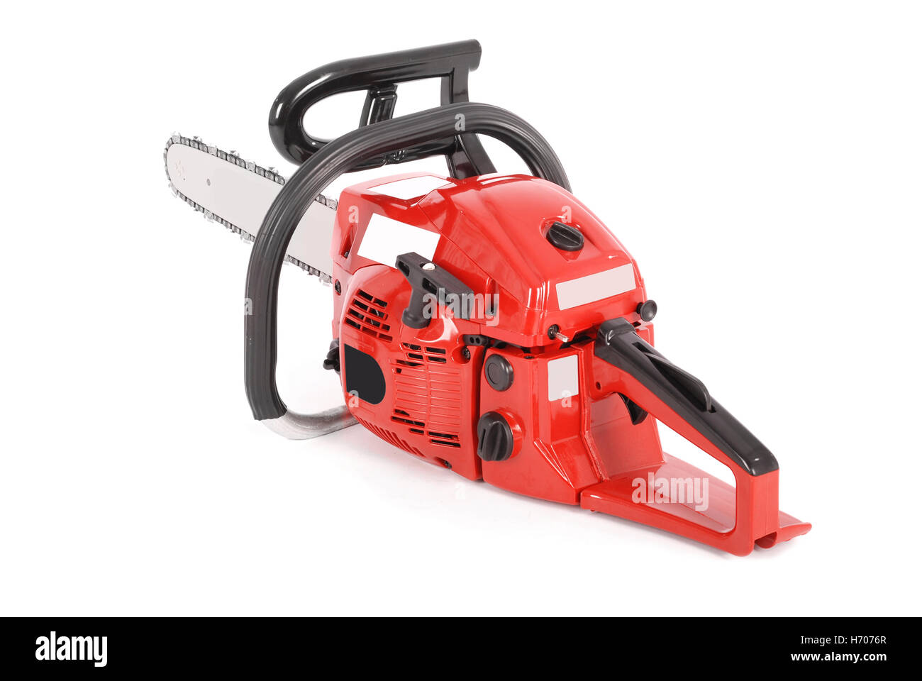 Red professional chainsaw isolated on white background Stock Photo - Alamy