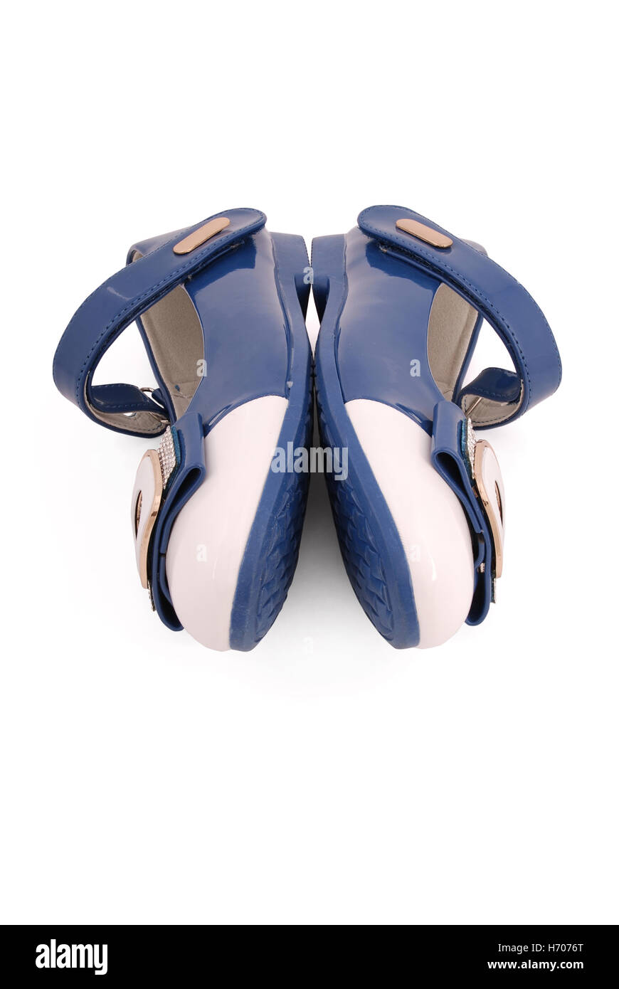 Blue girl shoes white background with soft shadow. Clipping path Stock ...