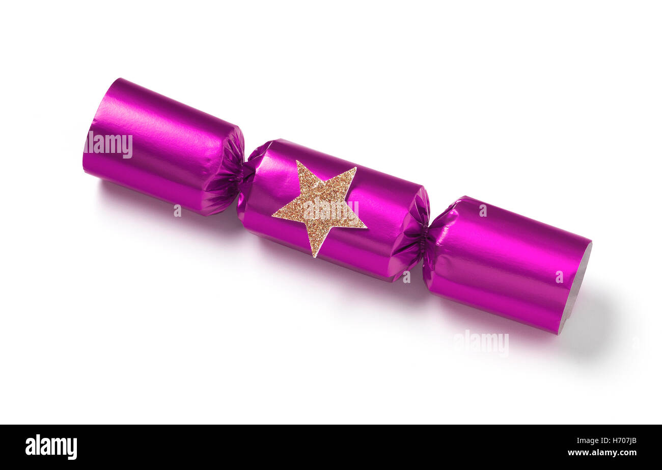 Pink Christmas cracker isolated on a white background Stock Photo - Alamy