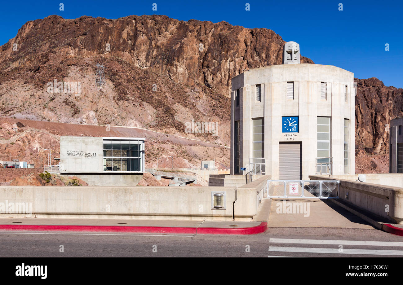 Hoover Dam Spillway House Event center and intake towers on the Nevada ...