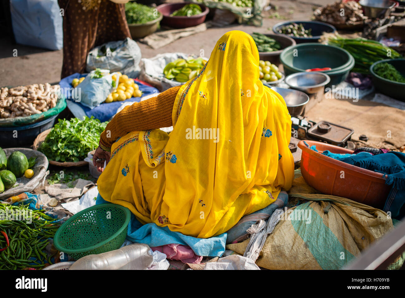 Indian Woman selling vegetables Stock Photo - Alamy
