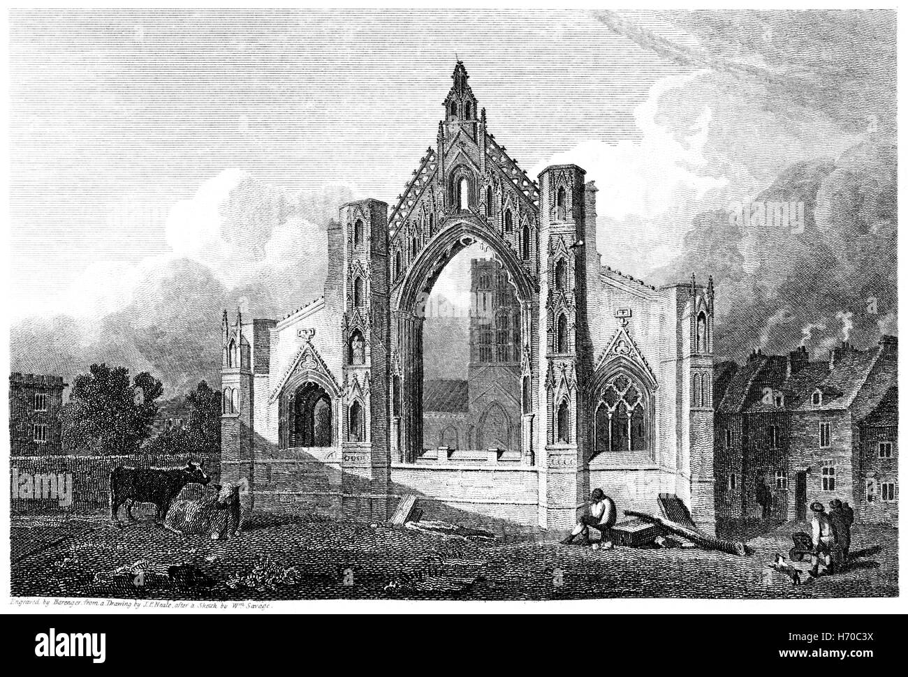 An engraving of Howden Minster Church, Yorkshire scanned at high ...