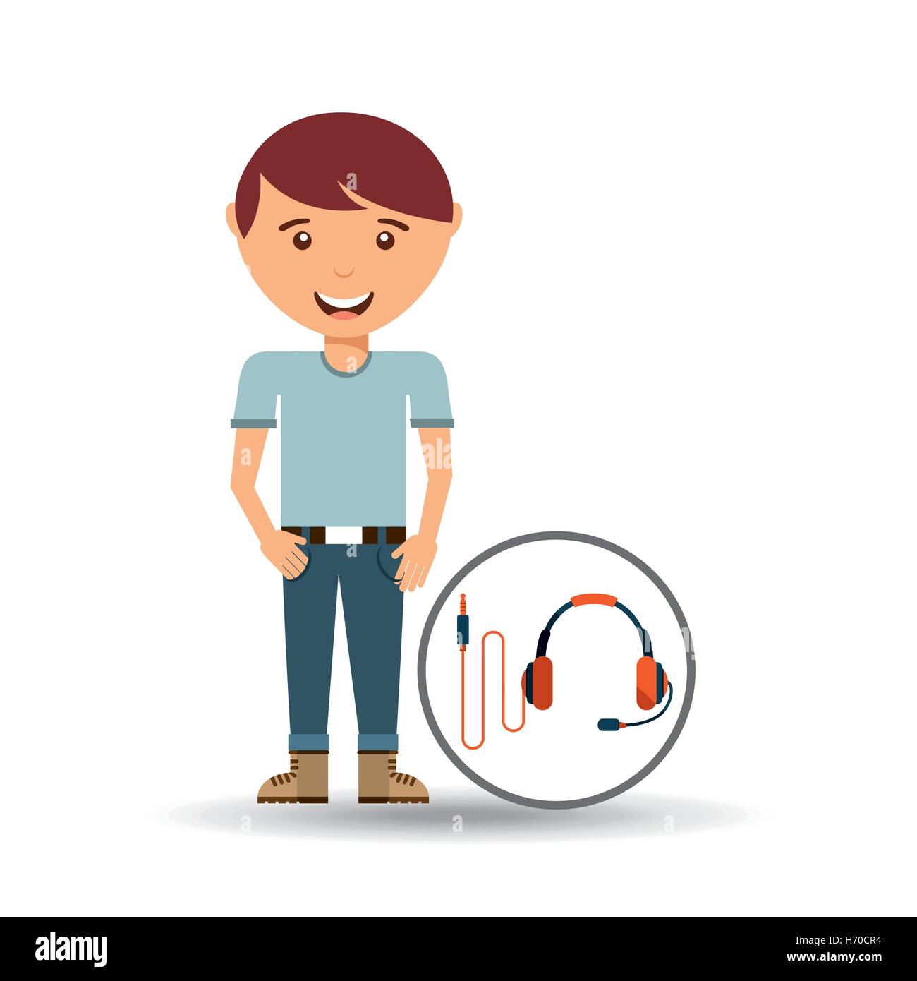 teen cartoon with headphones design vector illustration eps 10 Stock ...