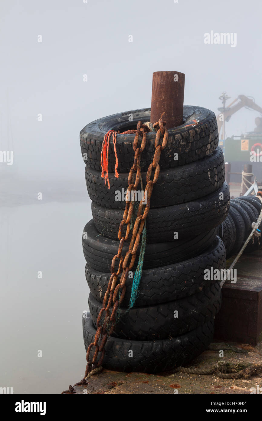 Rubber Tyres Used at Fender for Fishing Boats at Old Leigh Stock Photo ...