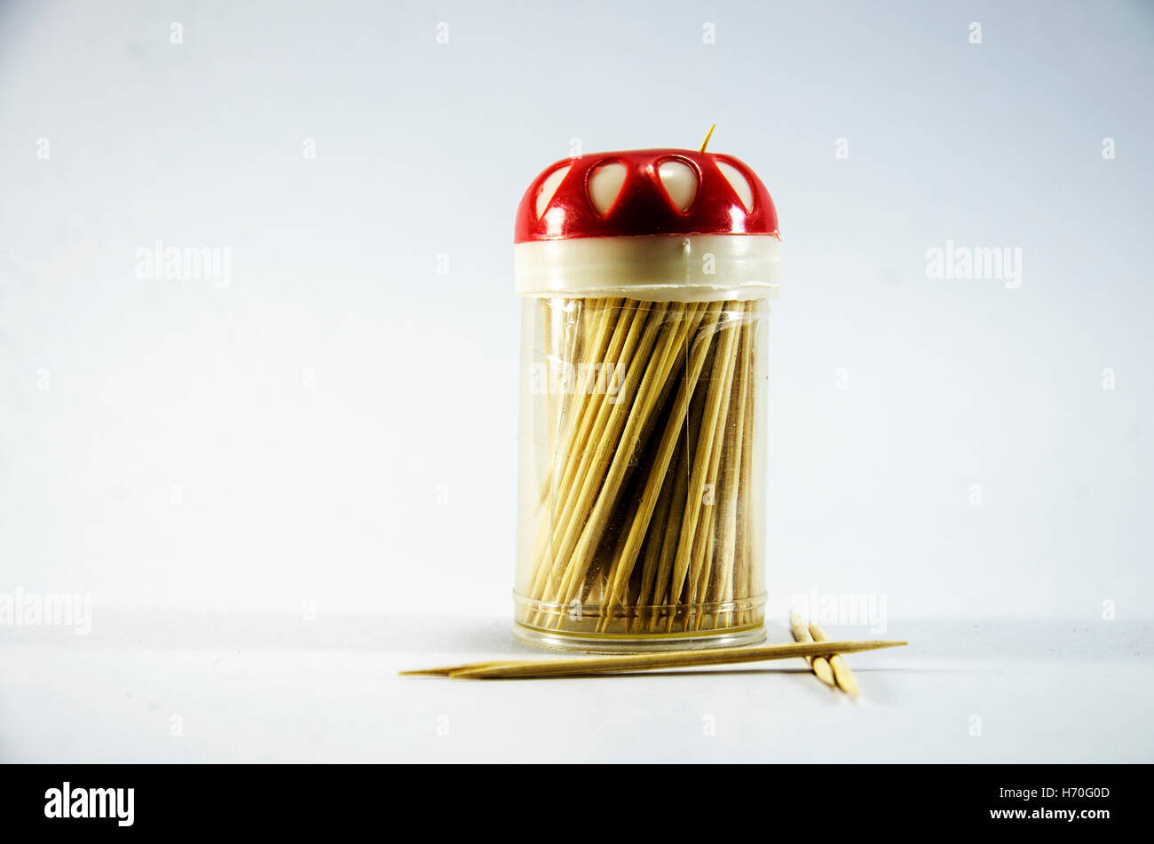 Wooden toothpick in plastic box with white background Stock Photo - Alamy